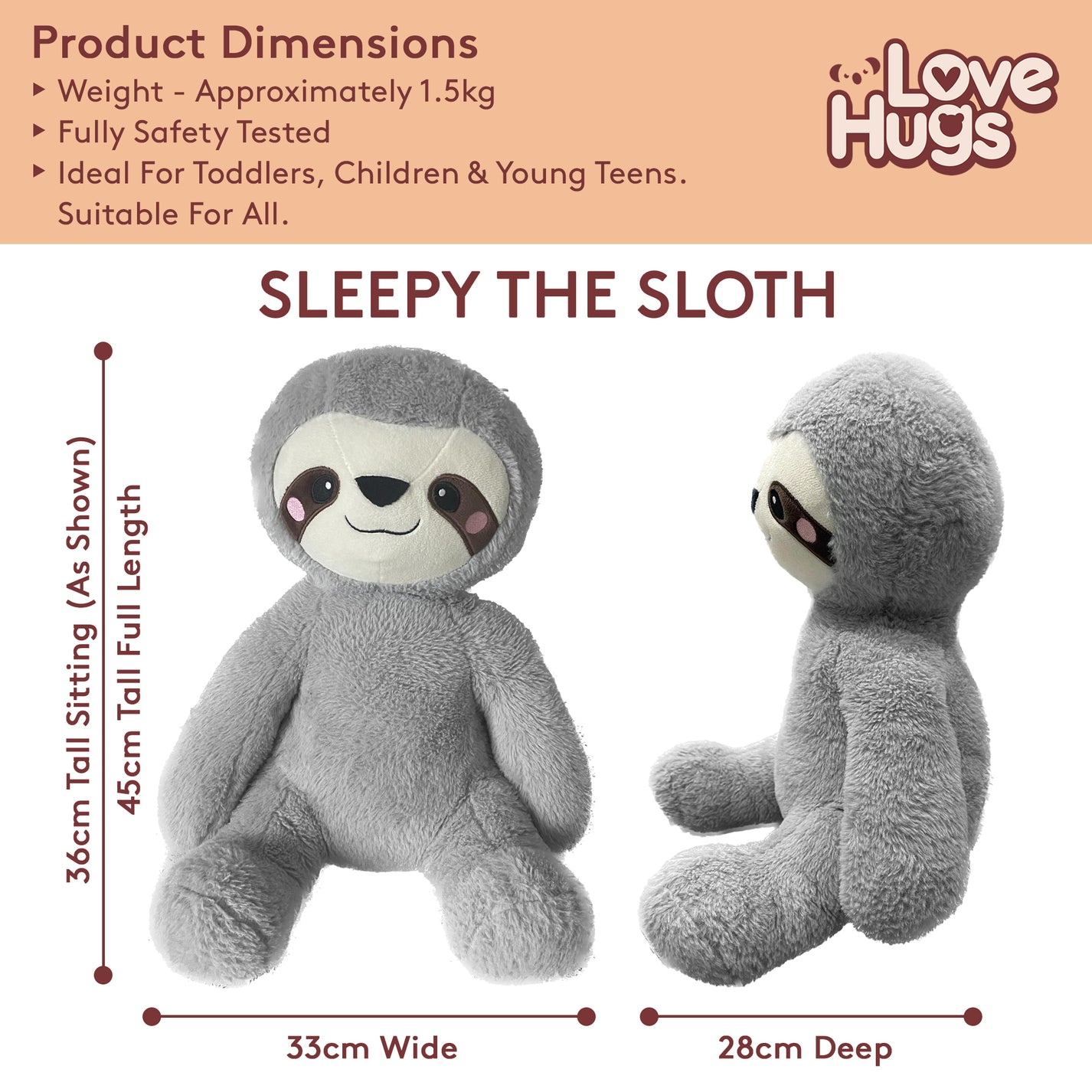 Weighted Teddy For Anxiety 1.5kg - Sloth Weighted Stuffed Animal – LoveHugs