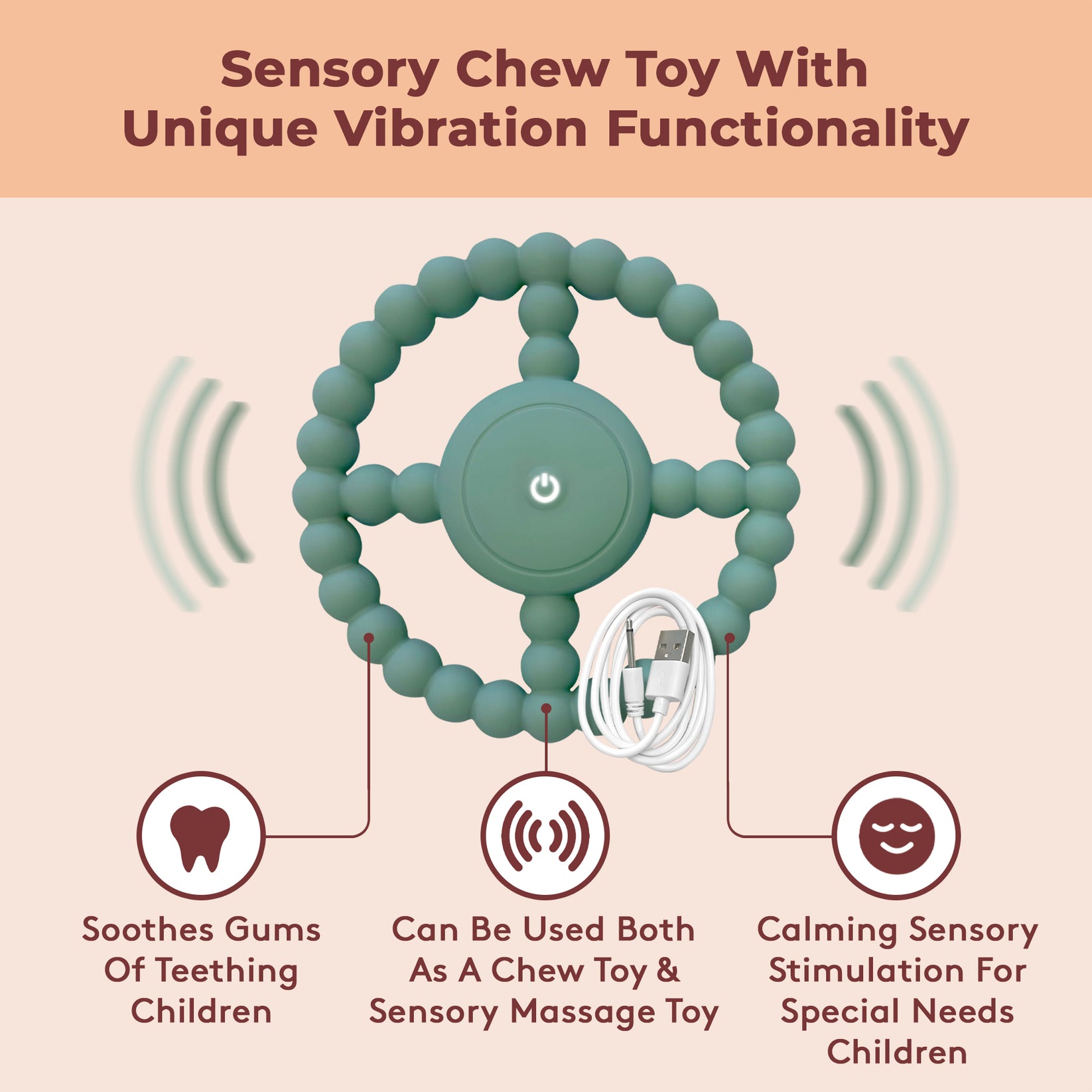 Vibrating Sensory Chew Toy - Autism Chew Toys & Baby Teething Toys ...